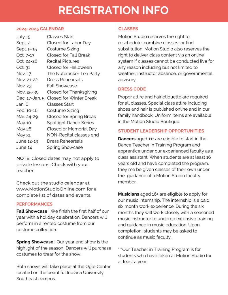 Class Schedule - Motion Studio